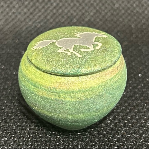 Accents | Handcrafted Iridescent Pottery Jar With Unicorn Horse Design ...